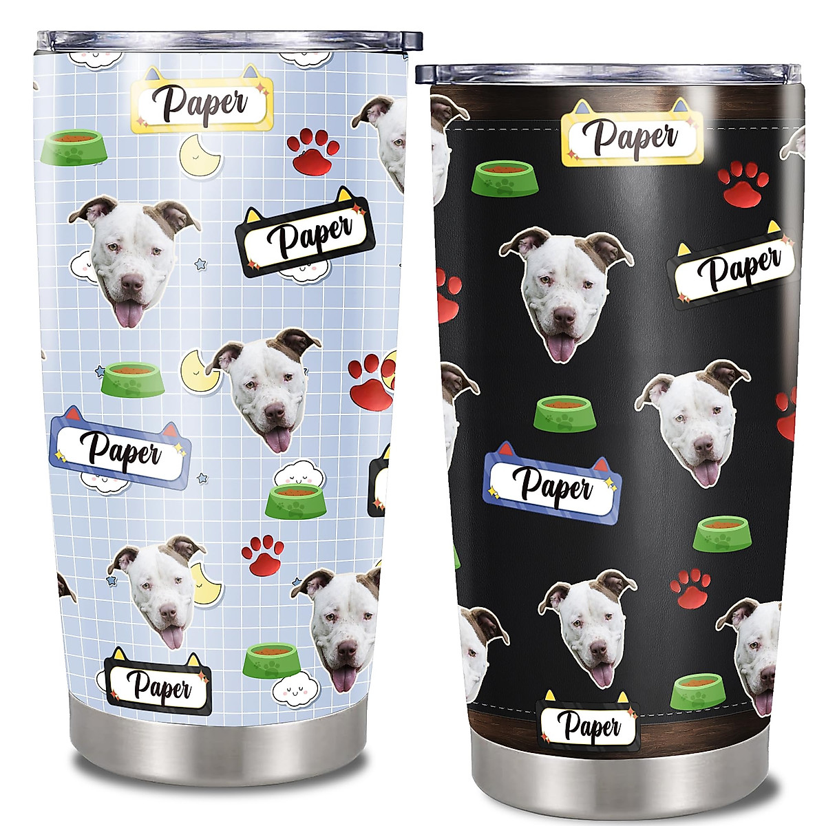 Personalized Dog Tumbler Customized Photo Pet Face Puppy Tumbler With Lid Stainless Steel Insulated Cute Travel Cups Gift for Dad Mom Mama Pet Lovers Birthday