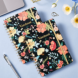 Shoparr Spiral Notebook – Spiral Journal for Women with Premium Thick Paper, 6" x 8.3", Hardcover Ruled Journal/Notebook with Back Pocket + Banded - Floral
