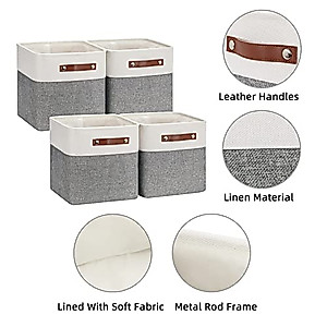 Fabric Cube Storage Bins Baskets 11x11 Cube Storage Bins, Set of 8, Foldable Storage Cube Bin Baskets for Shelves with Handles, Bins for Cube Organizer Home Toy Nursery Closet Bedroom(White Gray)