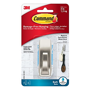 Command MR02-SN-B Metal Bath Hook, Medium, Satin Nickel
