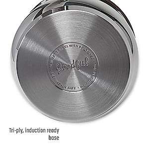 Goodful 12-Piece Classic Stainless Steel Cookware Set with Tri-Ply Base for Even Heating, Durable, Impact Bonded Pots and Pans, Dishwasher Safe Includes Non Stick Frying Pan, Chrome