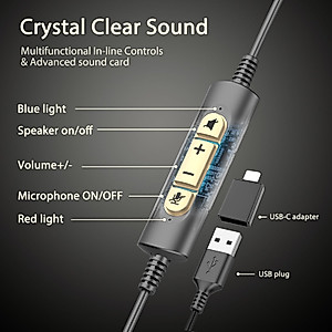 USB Headset with Microphone for PC, Wired headset with Noise Cancelling Mic, in-line Controls Volume & Mute Button, Computer Headset for Work from Home/Office/ Call center/Online Class/Zoom/Teams