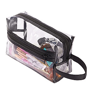 HAOGUAGUA Heavy Duty Clear Travel Toiletry Makeup Bags Transparent Shaving Bag Water Resistant Cosmetic Bag Organizer Pouch with Zipper and Handle