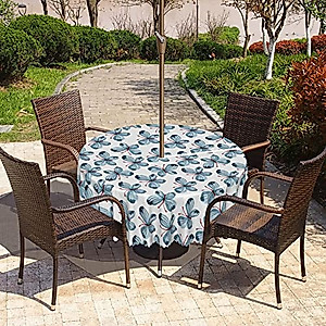 Lirduipu Butterfly Pattern Round Outdoor Tablecloth,Round Tablecloth with Umbrella Hole and Zipper for Patio Garden,Waterproof Spill-Proof,for Outdoor Table with Umbrella(52" Round,Blue Red)