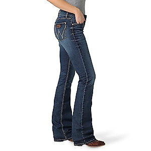 Wrangler Women's Retro Mae Rise Stretch Boot Cut Jean, Mid Wash, 7W x 32L
