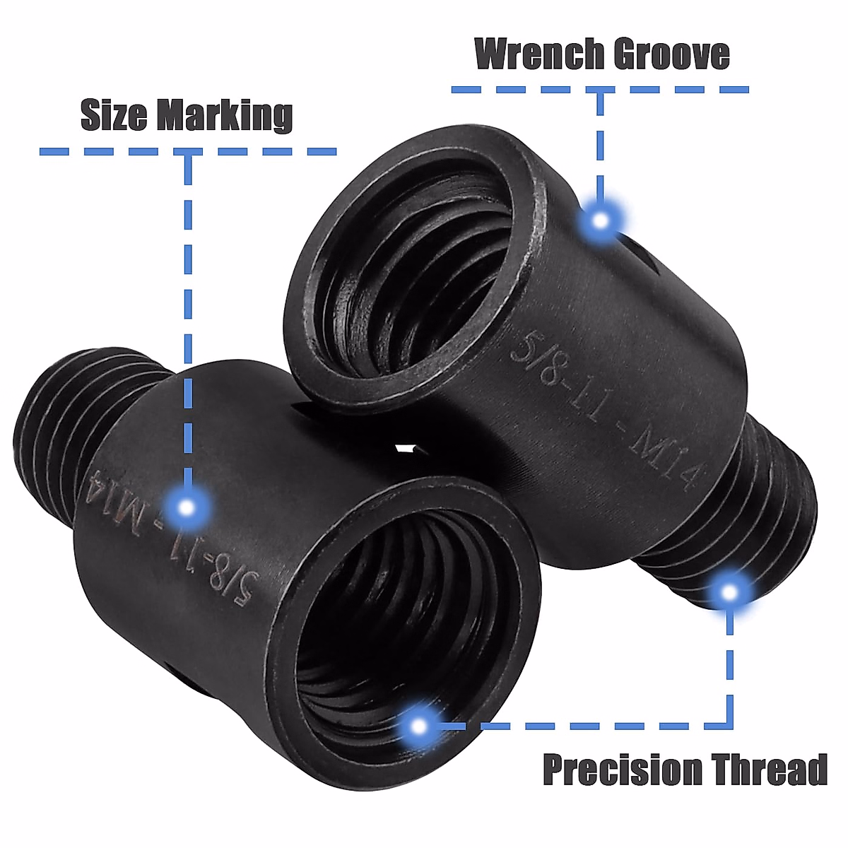 Mesee 2 Pieces Angle Grinder Adapters 5/8"-11 Female to M14 Male Thread Adaptor Converter Rod 5/8''-11 to M14 Rotary Polisher Grinder Attachment for Diamond Core Bits Polishing Pad Saw Blade