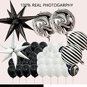 Woaipati 178 PCS Black and White Balloon Garland Arch Kit with Striped Balloons,4D Agate Balloons and Explosion Star Foil Balloons for Men or Women's Birthday,Wedding,Disco Party Decorations Supplies