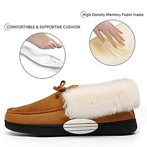 Mishansha Womens House Shoes Memory Foam Suede Moccasin Slippers Winter Warm Fleece Lined Home Shoes with Anti-Skid Rubber Sole Brown 9 Women/7 Men