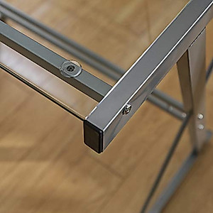 Walker Edison Ellis Modern Glass Top L Shaped Corner Gaming Desk with Computer Keyboard Tray, 51 Inch, Silver