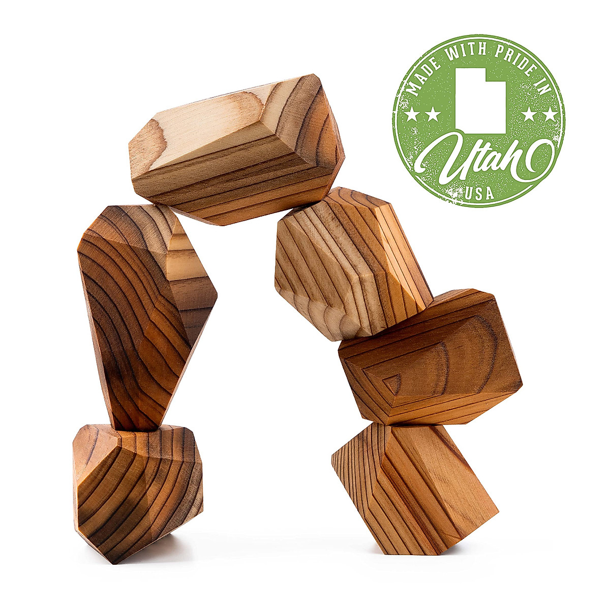 PERCHED Natural Cedar Stacking Rocks, Large Wooden Blocks, Montessori Puzzle Game, Toddler Toys For Classroom, Wood Balancing Stones Set (6 Pc)