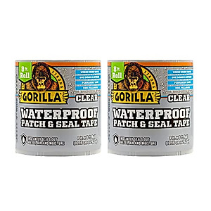 Gorilla Waterproof Patch & Seal Tape, 4" x 8', Clear, (Pack of 2)