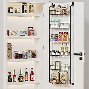Egepon Over the Door Pantry Organizer Rack with 6 Full Baskets, 6-Tier Heavy-Duty Metal Hanging Storage Closet Organizer Kitchen Spice Rack