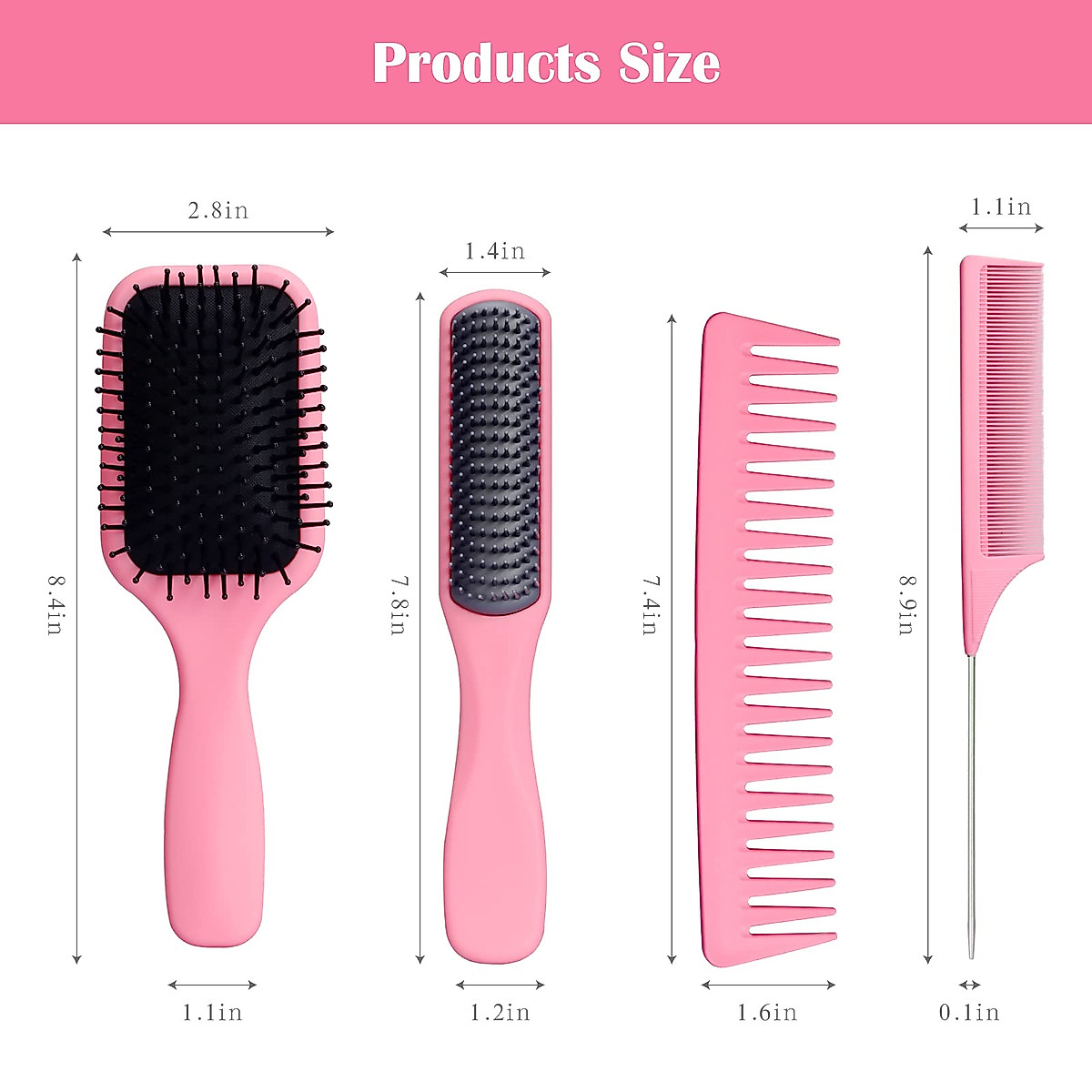 4Pcs Paddle Hair Brushes,Women Detangling Hair Comb Set,Suitable for Kids Girls Long Curly Wet or Dry Hair,Hairbrush for Men Short Thick Thin Wavy Hair