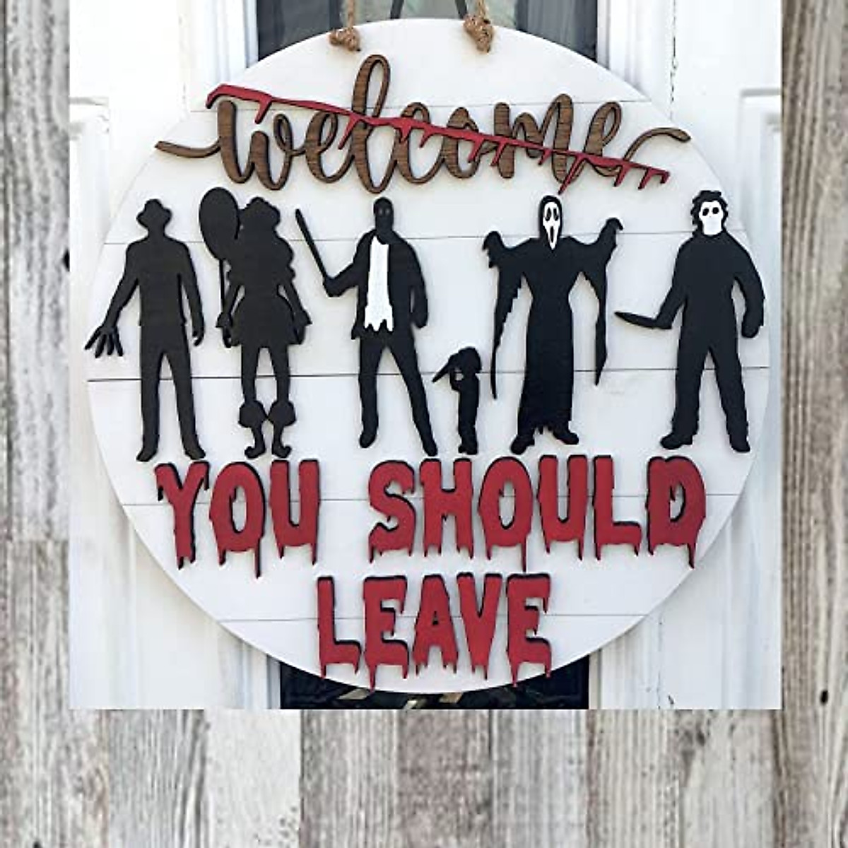 GUAGLL Horror Wooden Door Sign Welcome Sign, 12" Halloween Party Holiday Decoration Prop