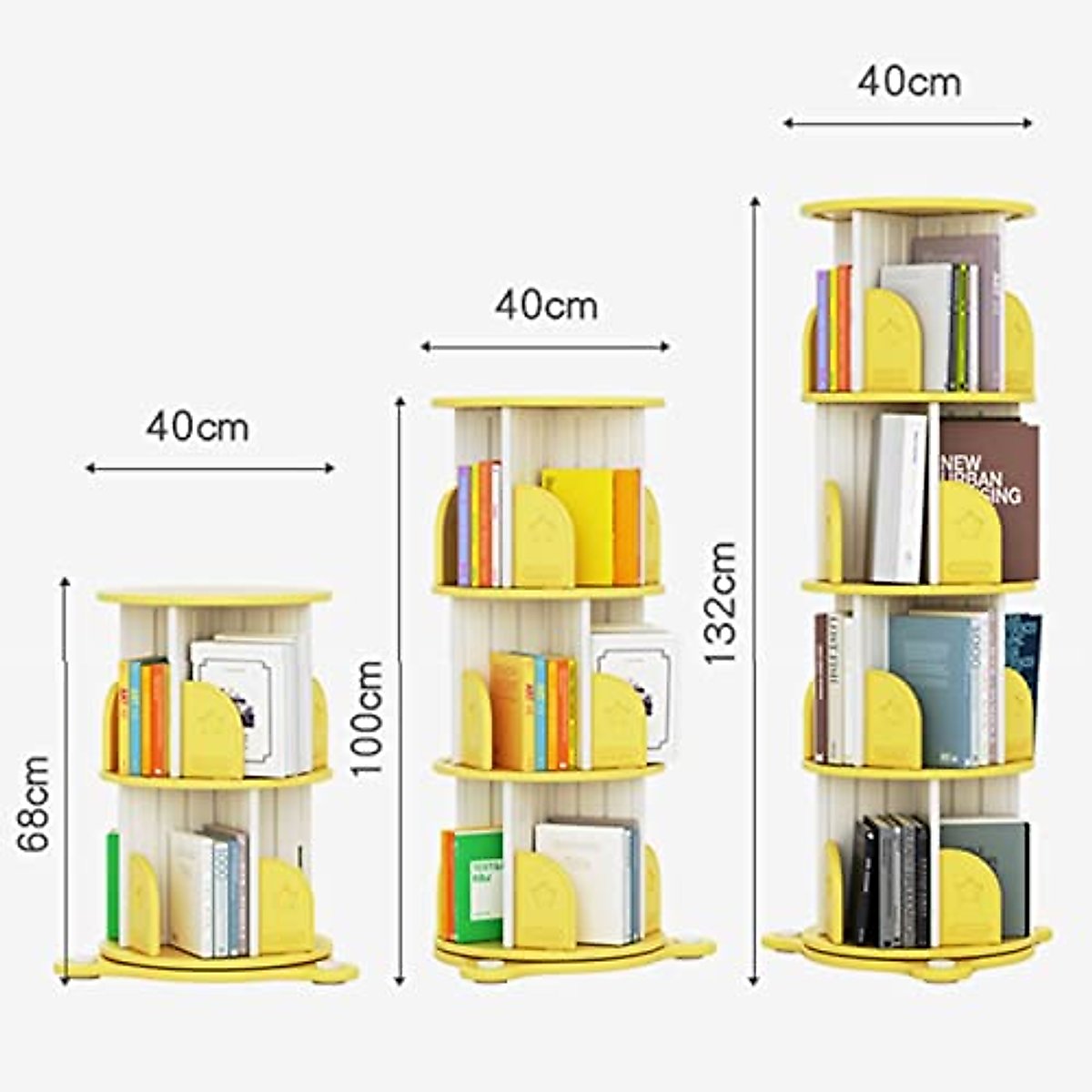IOCCIOBB Bookcases Rotating Bookshelf Landing 360° Household Multi-Layer Picture Book Storage Rack Saves Space Rack (Color : Yellow, Size : 53 * 68cm)