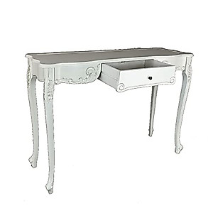 Benjara Troy 32 Inch Classic Wood Console Table, 1 Drawer, Floral Cared, White