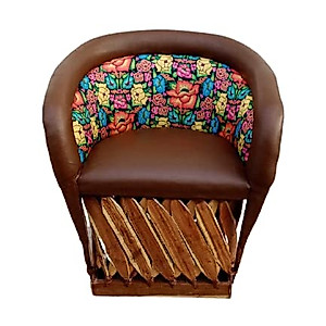 HANDMADE EQUIPAL CHAIR EMBROIDERED WITH FLOWER FABRIC MEXICAN FURNITURE