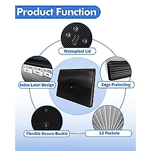 Cesil Expanding File Folders, Accordian File Organizer 13 Pockets File Organizer Accordion File Holder with Elastic Buckles Closure, A4 Paper Document Organizer for Home School Office