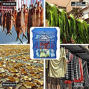WEISGJA Drying Rack 4 Layers Folding Fish Mesh, Foldable Nylon Netting, Hanging Drying Fish Net, for Shrimp Fish Fruit Vegetables Herb, with Zipper Opening-Blue (25.59X13.78X13.78 in)…