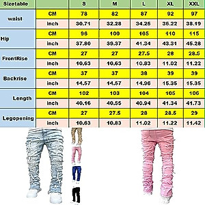 Giraropa Mens Black Stacked Jeans Slim Fit Skinny Ripped Jeans Destroyed Straight Denim Pants Harajuku Hip Hop Trousers Streetwear (Light Blue, S)