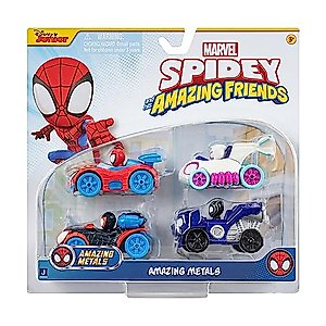 Spidey and His Amazing Friends Marvel Amazing Metals 4 Pack - Includes Spidey, Ghost-Spider, Black Panther, Miles Morales: Spider-Man - 3-Inch Die-Cast Vehicles - Superhero Toys for Kids 3 and Up