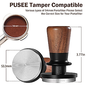 PUSEE 53.3mm Espresso Tamper, Calibrated Tamper with 30lbs Double Spring Loaded Tamper Walnut Wood Coffee Tamper for Barista Home,Stainless Steel Base Tamper Espresso Tool Fits 54mm Portafilters