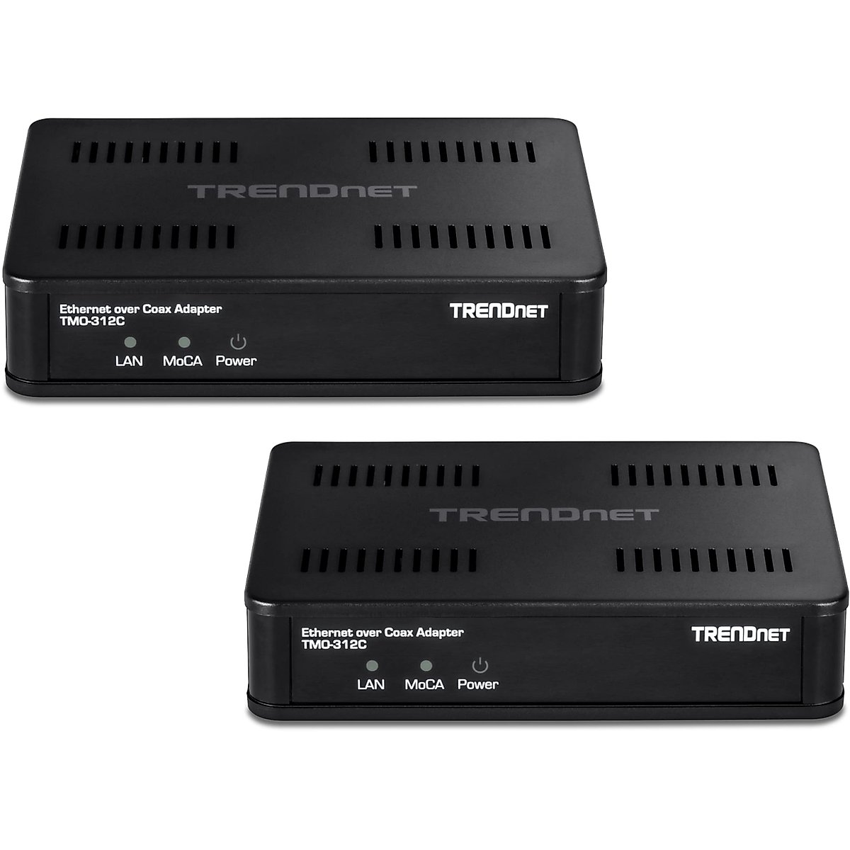 TRENDnet Ethernet Over Coax MoCa 2.5 Adapter (2-Pack), TMO-312C2K, Backward Compatible with MoCA 2.0/1.1/1.0, RJ-45 Gigabit LAN Port, Supports Net Throughput up to 1Gbps, Support up to 16 Nodes, Black