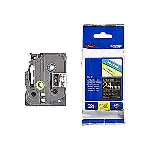 Brother Tze354 Tze Standard Adhesive Laminated Labeling Tape, 1-Inch W, Gold On Black