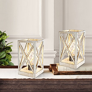 WINGBO 2 Pack Retro Battery Powered Table Lamps, Battery Operated Cordless Lamp Set, Portable Nightlight Decorative Light for Living Room Dining Room Bedroom Entryway Patio Backyard, White Finish