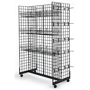 Only Hangers Gridwall Panel Display Fixture with Gondola Base - Black Grid Gondola Unit with Casters