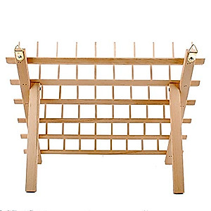 NW 60-Spools Wooden Thread Holder Sewing and Embroidery Thread Rack and Organizer Thread Rack for Sewing with Hanging Hooks