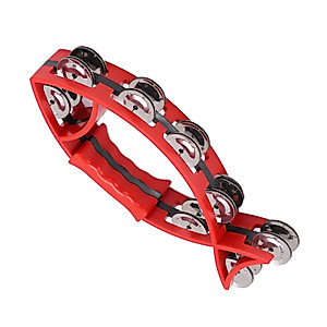 Eujgoov Plastic Hand Tambourine Bell, Fish Shaped Double Row Jingles Music Rhythm Toys(red)