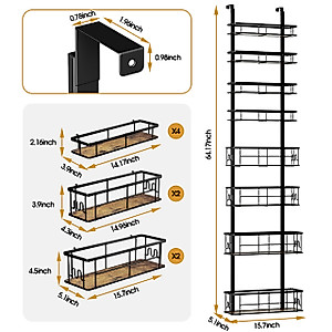 Highpro Over the Door Spice Rack Organizer Pantry, 8-Tier Hanging Pantry Door Storage with Detachable Metal Baskets & Wooden Boards for Kitchen, Bathroom, and Closet Organization
