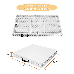 HooKung 4ft Folding Utility Table Fold-in-Half Portable Plastic Indoor Outdoor Picnic Party Dining Camp Tables