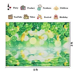 3x5ft Happy St. Patrick's Day Backdrop Shiny Spring Green Clovers Backdrop for Photography Green Shamrock Photo Background for St Patrick’s Day Decoration for Children Adult Festival Celebration Party