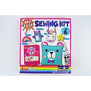 KRAFUN My First Sewing Kit for Beginner Kids Arts & Crafts, 6 Easy DIY Projects of Stuffed Animal Dolls and Plush Pillow Craft, Instructions & Felt, Gift for Girls, Boys, Learn to Sew, Embroidery
