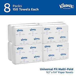 Kleenex Multifold Paper Towels (02046), White, 8 Packs/Convenience Case, 150 Tri Fold Paper Towels/Pack, Pack of 8, Total 1,200 Towels/Case