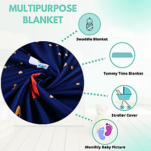 NOOL BABY PRODUCTS Baby Monthly Milestone Blanket w/Heart Frame, White Ribbon, Bonus Gift Card |Newborn Photo Prop with Growth Tracker | Cute, Large (47” x 47 “), Soft, Gender Neutral, boy, Girl