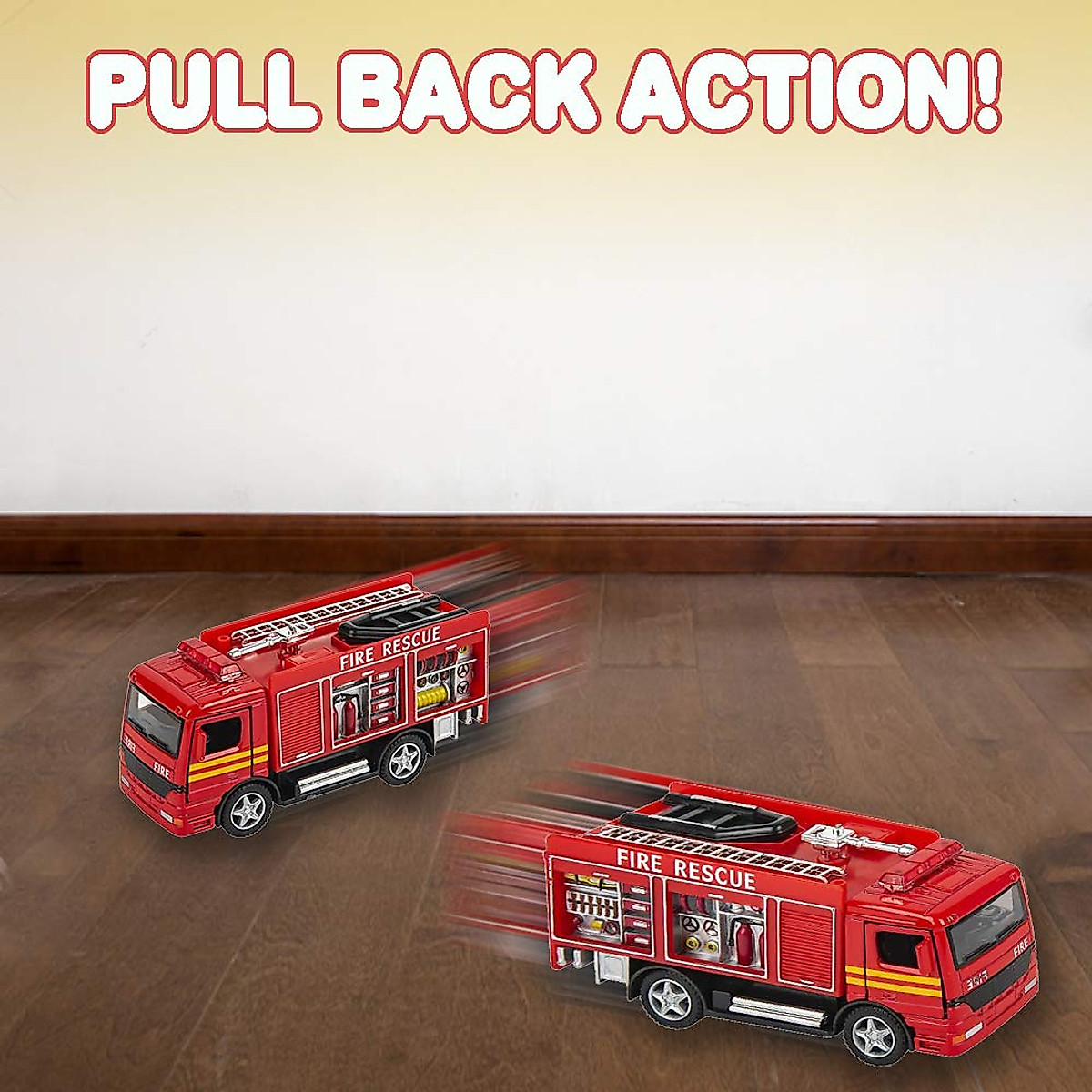 ArtCreativity 5 Inch Diecast Fire Engine Rescue Trucks, Set of 2, Diecast Toy Firetrucks with Pullback Mechanism, Great Gift Idea for Boys and Girls