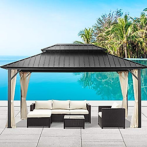 Outdoor Patio Hardtop Gazebo with Netting,Galvanized Steel Double Roof Canopy Gazebo,Aluminum Frame for Patio,Garden,Backyard,Lawn and Deck,Black(10x12ft)