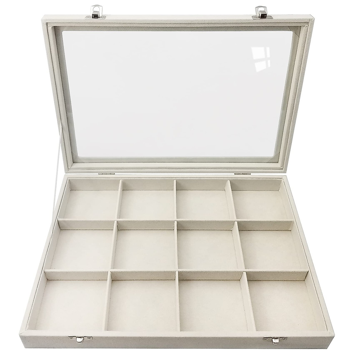 BesyPro 12 Grids Bracelet Organizer Box Ice Velvet Bangles Jewelry Storage Tray with Transparent Lid (Beige)
