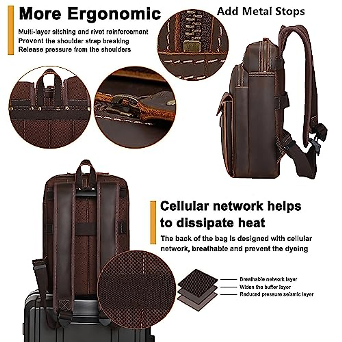 Small Mens Full Grain Leather Backpack for Men Purse Vintage 14 Inch Laptop Bag Business Work Hiking Daypack Brown Rucksack