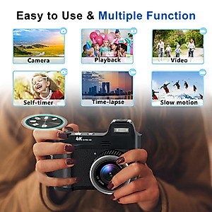 YEEIN 4K Point and Shoot Digital Cameras for Photography and Video, 48MP Anti-Shake Manual Focus Vlogging Camera with 32G Card, 3'' Screen Portable Camera for Beginners