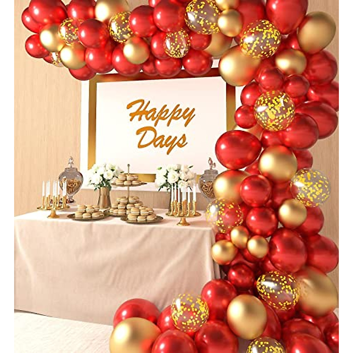 QUAXTAL 120Pcs Red and Gold Balloons Birthday Party Decorations, Ballons Balloon Garland Kit, Wedding Engagement Propose Valentine's Day Happy Anniversary New Year Gold,red