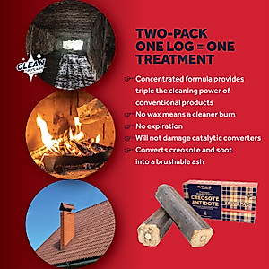 Rutland Creosote Antidote™, 3X Cleaning Power, Chimney Cleaning Fire Logs, 2-Pack Creosote Sweeping Firelogs, 2.45 lbs Each Treatment, Made in USA
