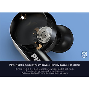 Philips T5505 Wireless Earbuds with Active Noise Canceling (ANC) and IPX5 Water Resistance, Black