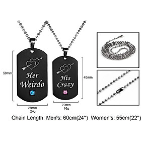 SunnyHouse Jewelry His & Hers Matching Set Titanium Stainless Steel His Crazy Her Weirdo Couple Pendant Necklace in a Gift Box (A PAIR)
