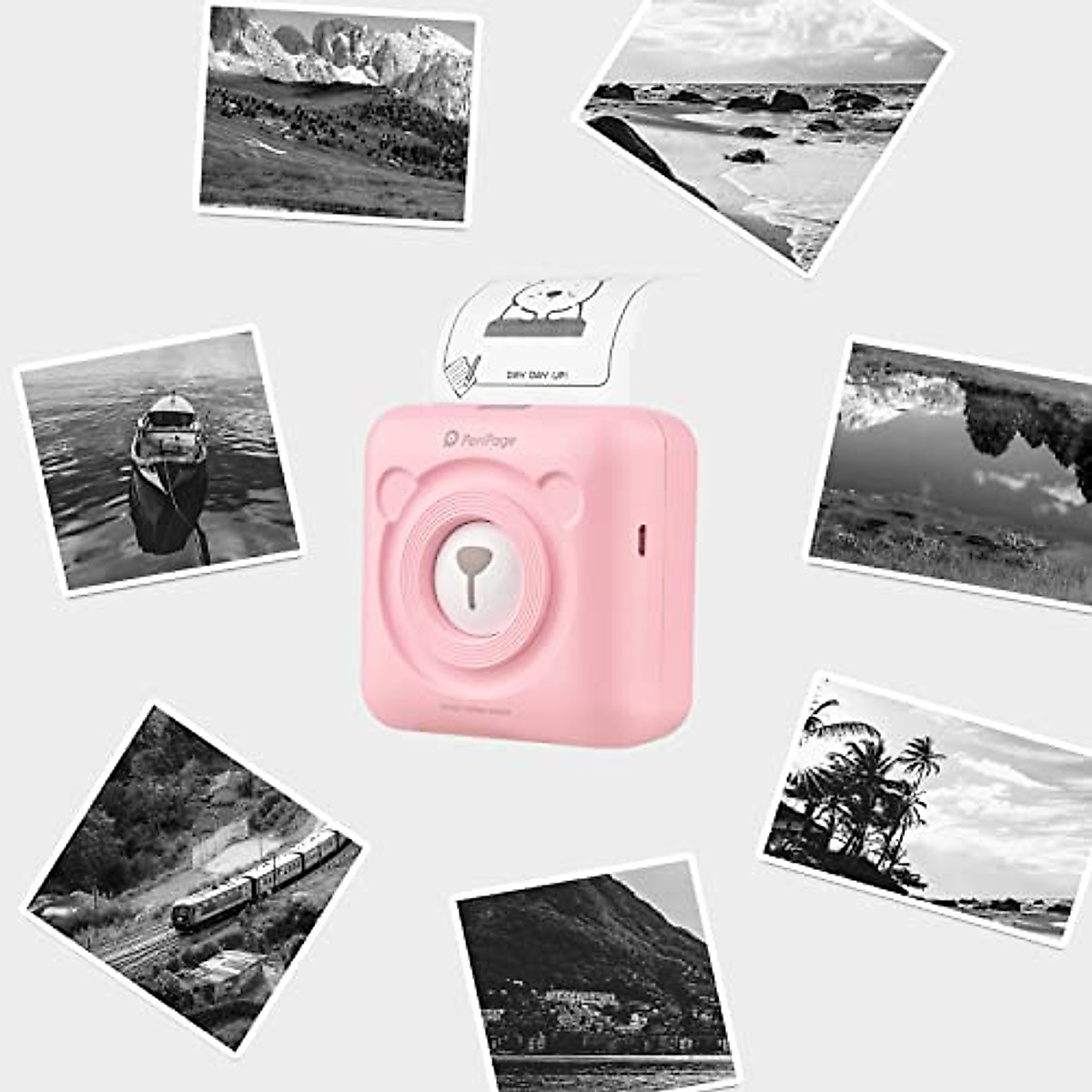 BISOFICE A6 Mini Pocket Printer Wireless BT Thermal Printer Picture Label Memo Receipt Paper Printer + 9 Rolls Color Thermal Paper + 3 Rolls Adhesive Sticker Paper 57 * 30mm