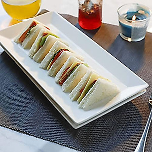 Sweese 705.101 12 Inch Porcelain Rectangular Plates, White Serving Trays for Parties - Stackable, Set of 4