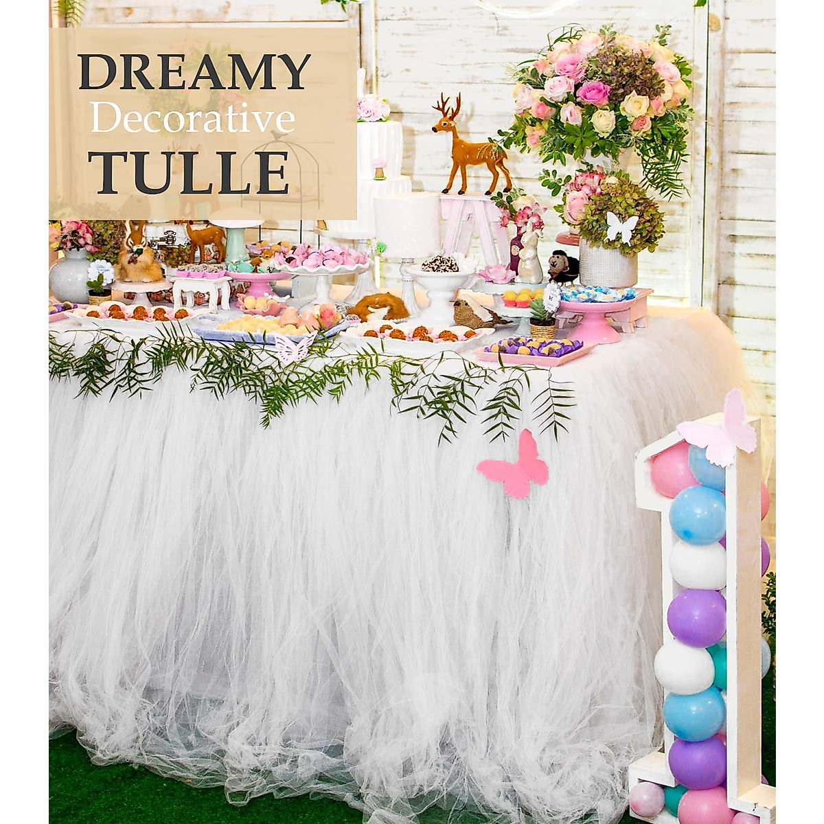 Luceinvita Tulle Fabric Roll, 54" x 10 Yards (30FT) Tulle for Wedding Christmas Decorations Pew Bow Tutu Party Backdrop Baby Shower Table Skirts Gift Wrapping Garden Netting (White)